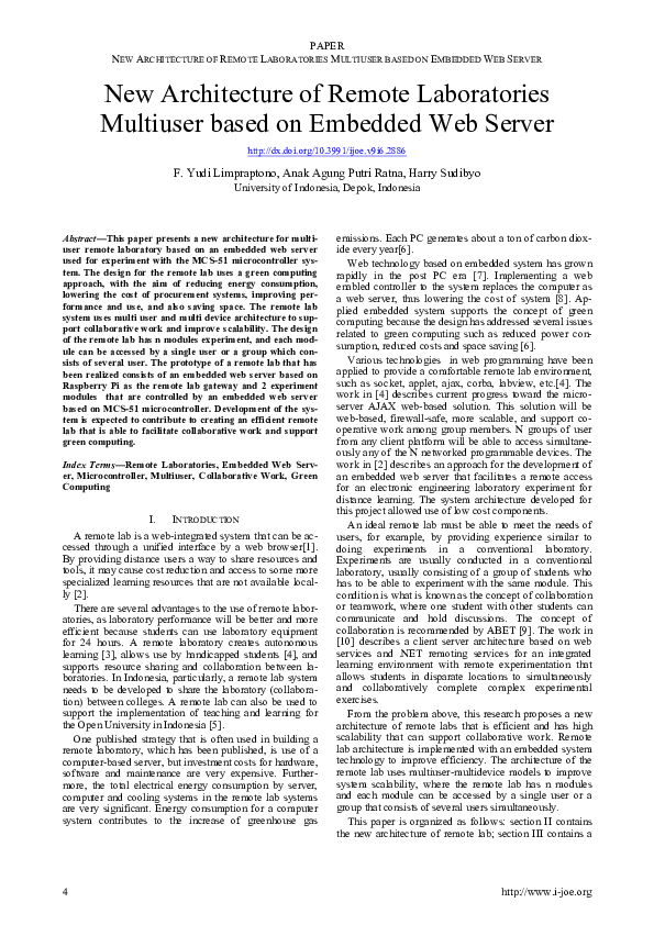 Pdf New Architecture Of Remote Laboratories Multiuser Based On Embedded Web Server 2349