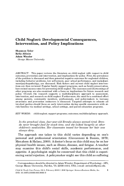 (PDF) Child Neglect: Developmental Consequences, Intervention, and ...