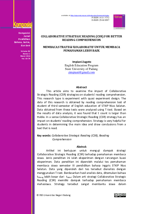 (PDF) Collaborative Strategic Reading (CSR) for Better Reading ...
