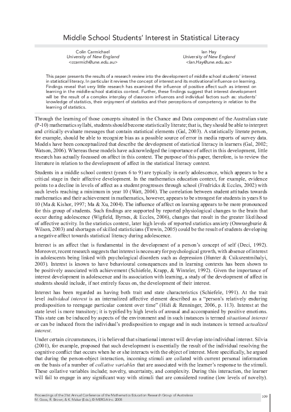 PDF Middle School Students Interest In Statistical Literacy Ian PDF Middle School Students Interest In Statistical Literacy Ian