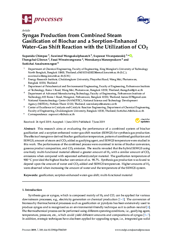 Pdf Syngas Production From Combined Steam Gasification Of Biochar And