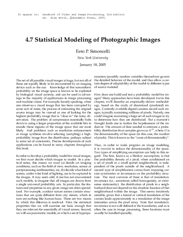 (PDF) Statistical Modeling of Photographic Images