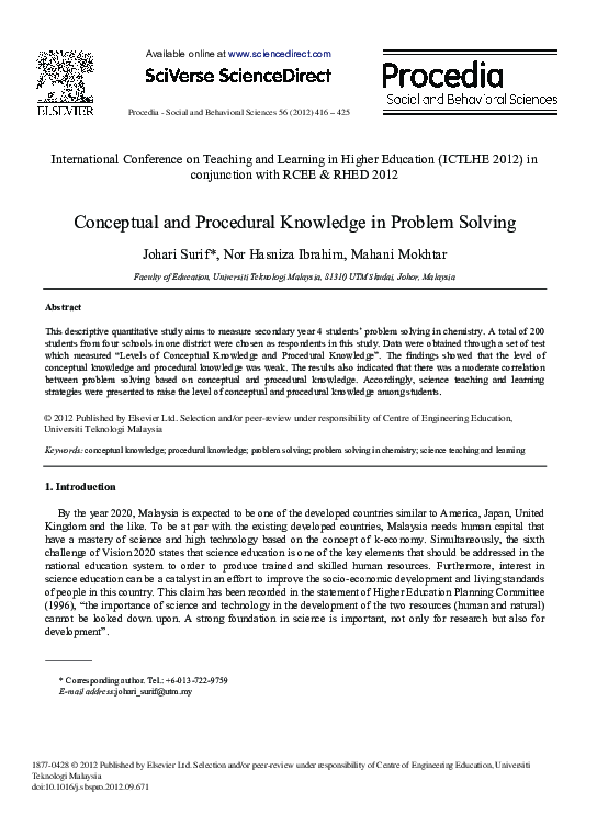 Pdf Conceptual And Procedural Knowledge In Problem Solving