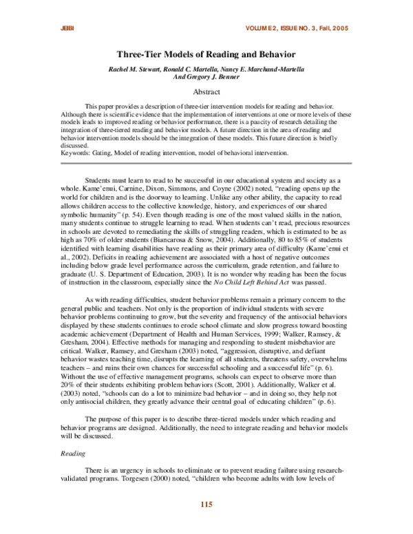 (PDF) Three-Tier Models of Reading and Behavior