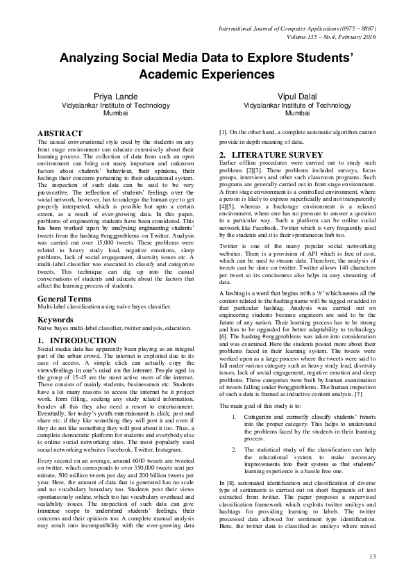 (PDF) Analyzing Social Media Data to Explore Students’ Academic Experiences