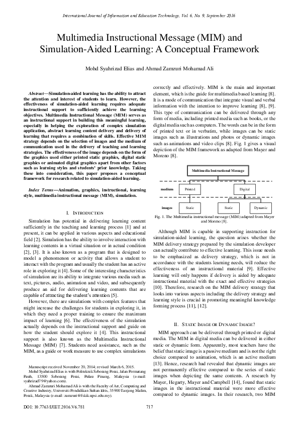 (PDF) Multimedia Instructional Message (MIM) and Simulation-Aided Learning: A Conceptual Framework