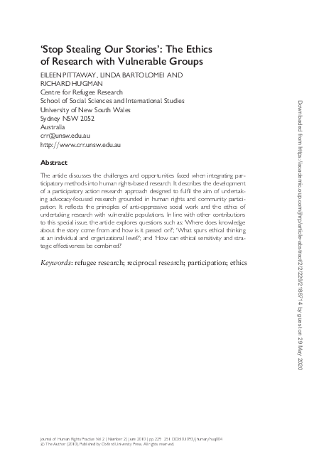 (PDF) Stop Stealing Our Stories': The Ethics of Research with ...