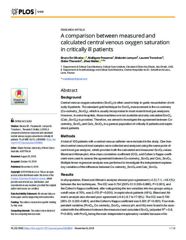 (PDF) A comparison between measured and calculated central venous ...