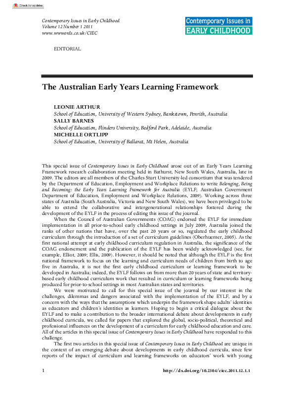 (PDF) Editorial. The Australian Early Years Learning Framework