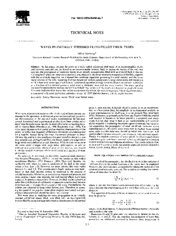 (PDF) Waves in fluid filled tubes: Theory and experiment | Stephen E ...