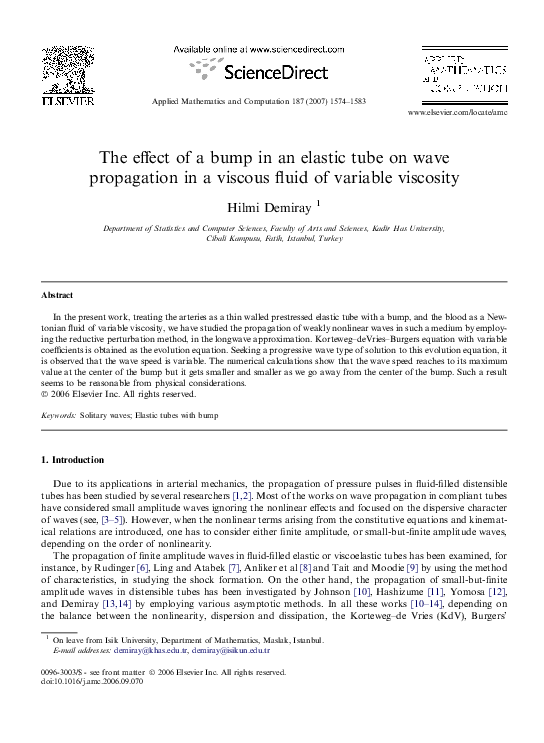 Pdf The Effect Of A Bump In An Elastic Tube On Wave Propagation In A Viscous Fluid Of Variable
