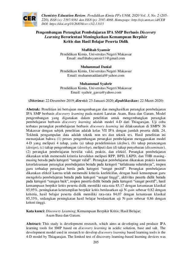(PDF) Pengembangan Perangkat Pembelajaran IPA SMP Berbasis Discovery Learning Berorientasi ...