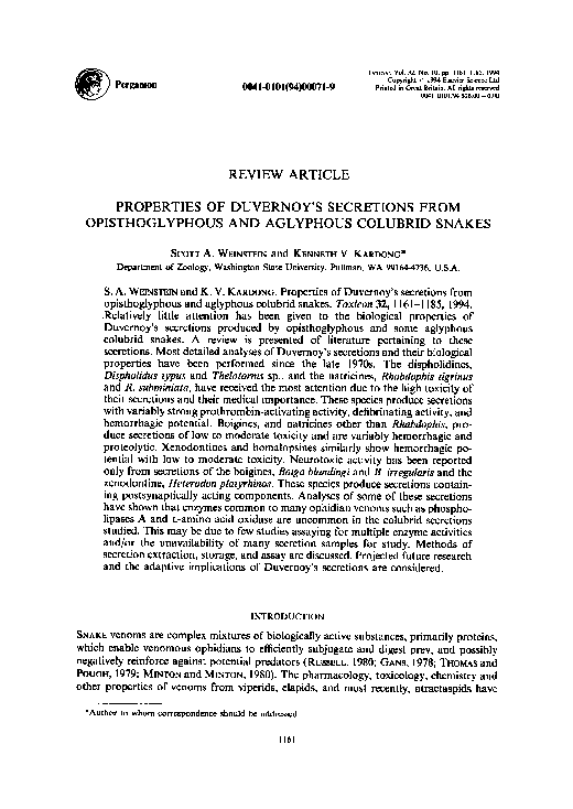 (PDF) Properties of duvernoy's secretions from opisthoglyphous and ...