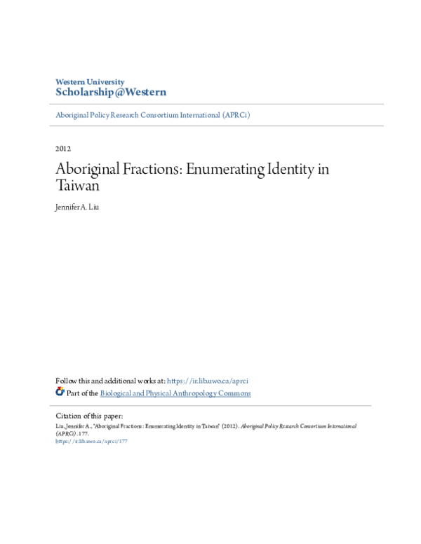 (PDF) Aboriginal Fractions: Enumerating Identity in Taiwan
