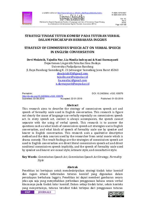 (PDF) Strategy of Commissives Speech Act on Verbal Speech in English ...