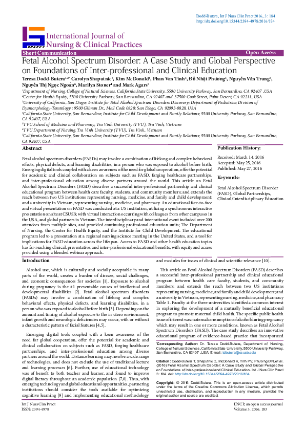 (PDF) Fetal Alcohol Spectrum Disorder: A Case Study and Global ...