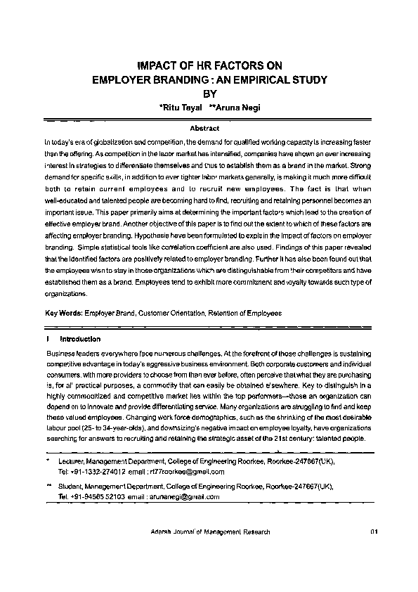 (PDF) Impact of HR Factors on Employer Branding: An Empirical Study