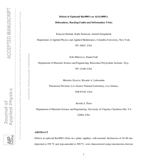 (PDF) Defects in epitaxial Ru(0001) on Al2O3(0001): Dislocations ...