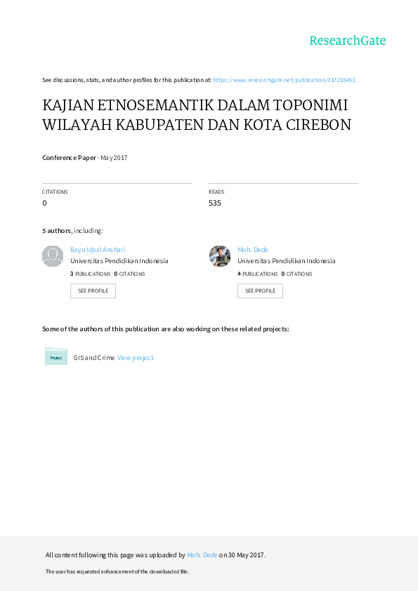 (PDF) Kajian Etnosemantik dalam Toponimi Wilayah Kabupaten dan Kota Cirebon
