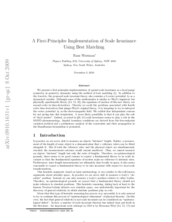 Pdf A First Principles Implementation Of Scale Invariance Using Best