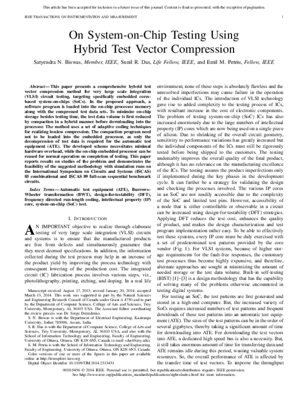 Pdf On System On Chip Testing Using Hybrid Test Vector Compression