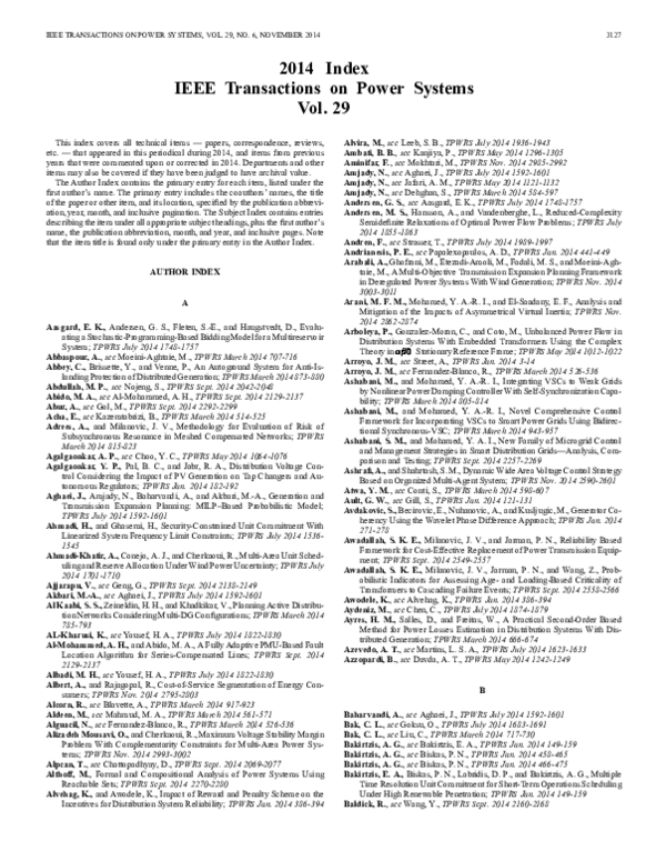 (PDF) 2014 Index IEEE Transactions on Power Systems Vol. 29