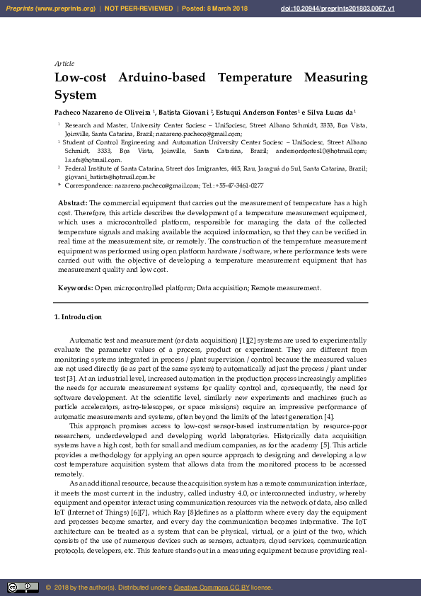 Pdf Low Cost Arduino Based Temperature Measuring System