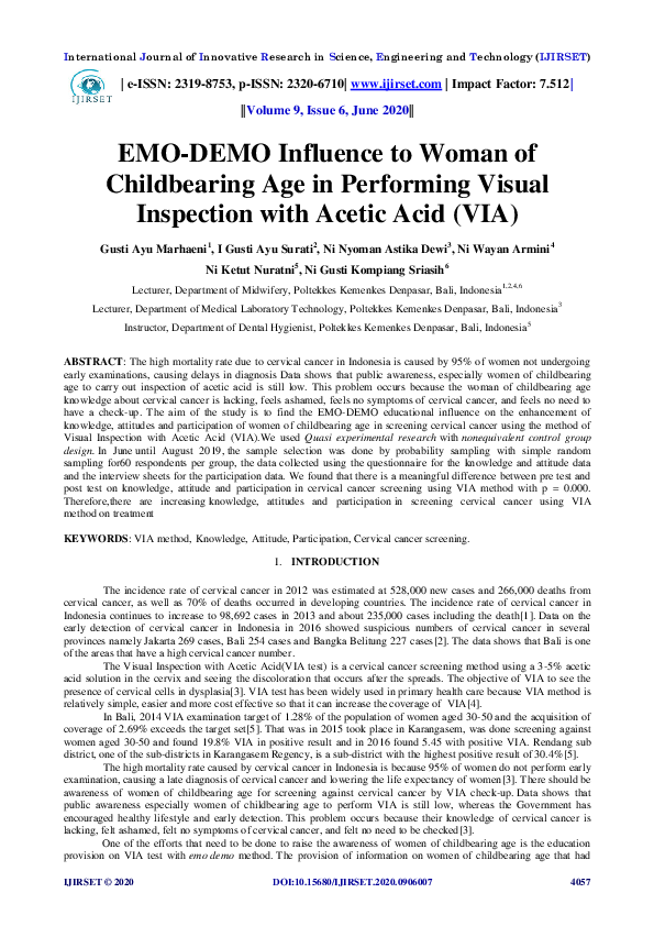 (PDF) EMO-DEMO Influence to Woman of Childbearing Age in Performing ...