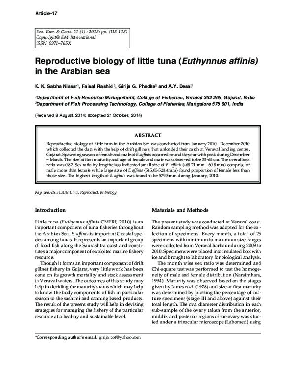 (PDF) Reproductive Biology of Bigeye Tuna in the Eastern Indian Ocean 1 ...