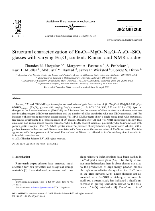 (PDF) Strutural characterization of Eu2O3-MgO-Na2O-Al2O3-SiO2 glasses with varying Al2O3 content ...
