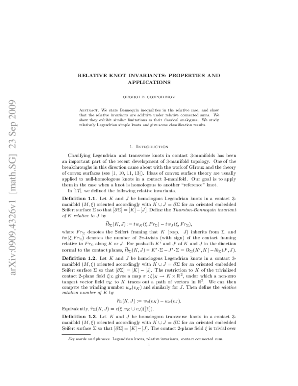 (PDF) Relative Knot Invariants: Properties and Applications