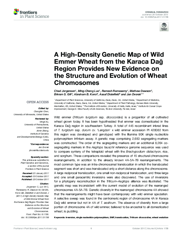 (PDF) A High-Density Genetic Map of Wild Emmer Wheat from the Karaca ...