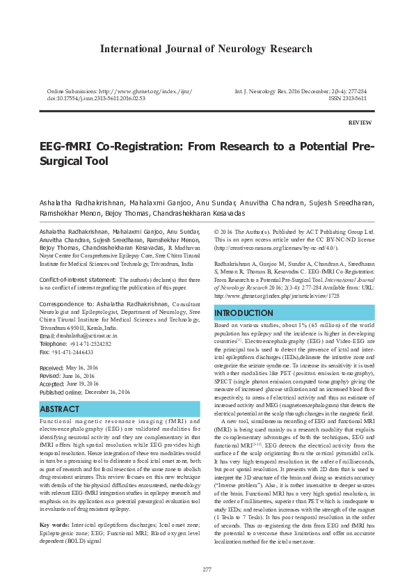 (PDF) EEG-fMRI Co-Registration: From Research to a Potential Pre ...
