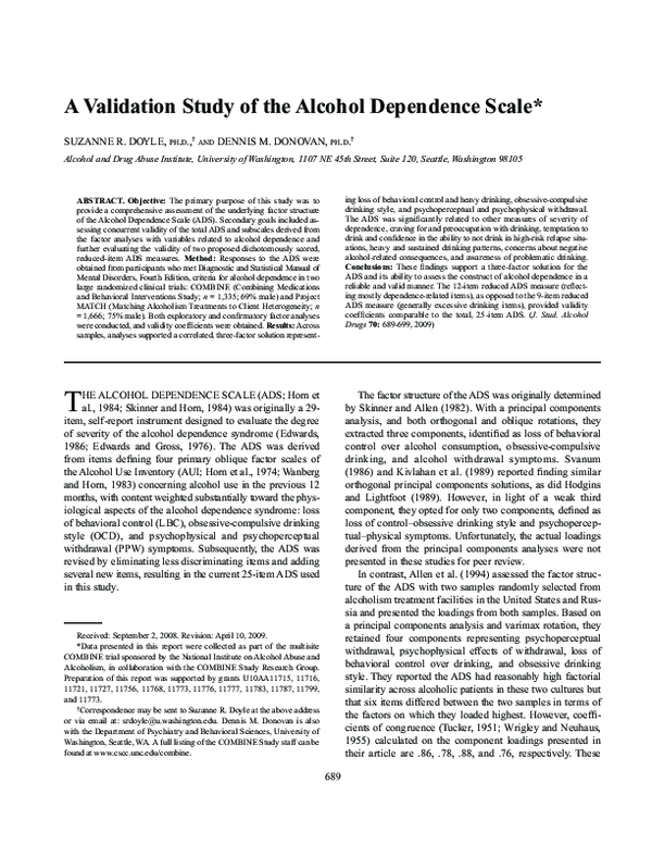 (PDF) A validation study of the alcohol dependence scale