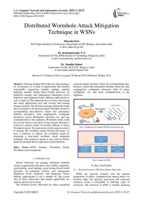 (PDF) Distributed Wormhole Attack Mitigation Technique in WSNs