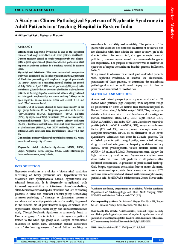 (PDF) A Study on Clinico Pathological Spectrum of Nephrotic Syndrome in ...
