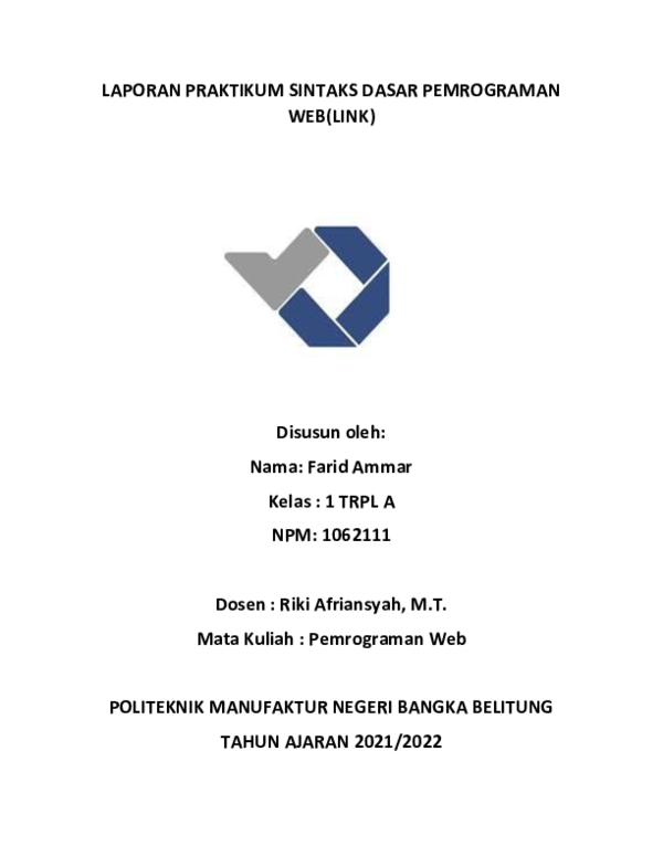 (PDF) LAPORAN PRAKTIKUM SINTAKS DASAR PEMROGRAMAN WEB(LINK)