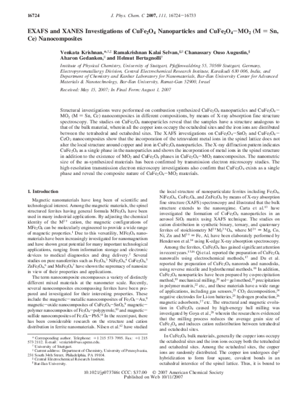 (PDF) EXAFS and XANES Investigations of CuFe2O4 Nanoparticles and ...