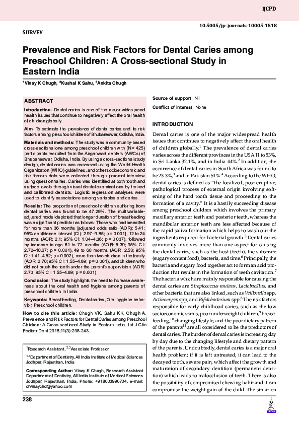 (PDF) Prevalence and Risk Factors for Dental Caries among Preschool ...