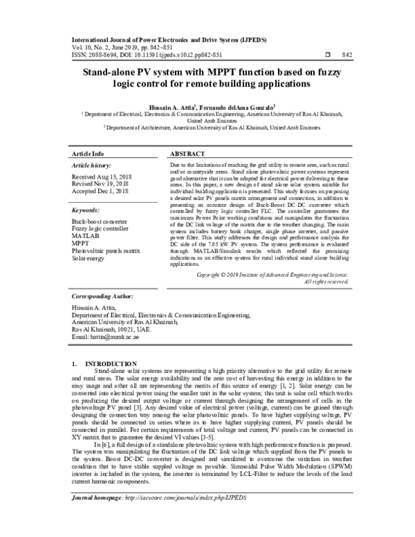Pdf Stand Alone Pv System With Mppt Function Based On Fuzzy Logic