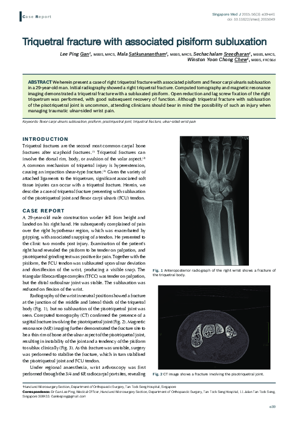 (PDF) Triquetral fracture with associated pisiform subluxation