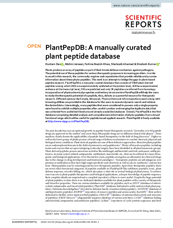 (PDF) PlantPepDB: A manually curated plant peptide database