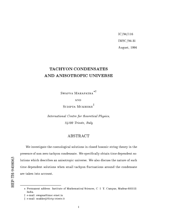 (PDF) Tachyon Condensates and Anisotropic Universe