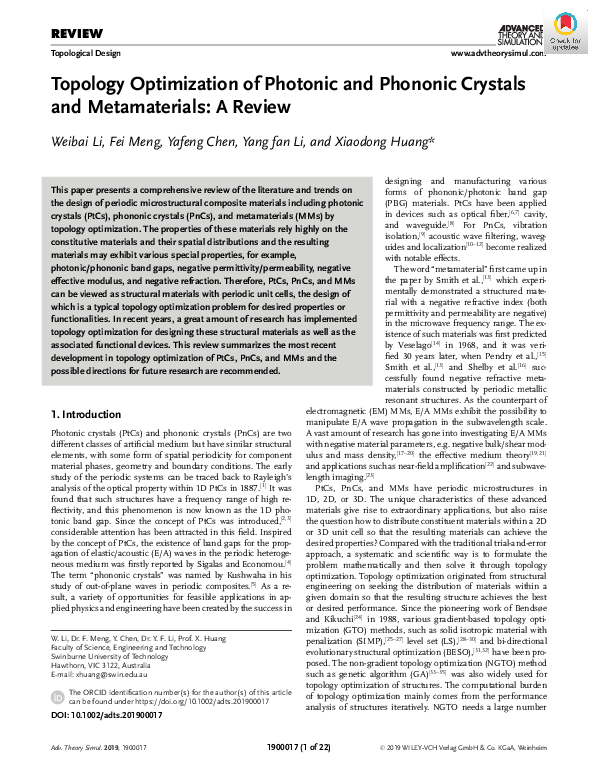 (PDF) Topology Optimization of Photonic and Phononic Crystals and ...