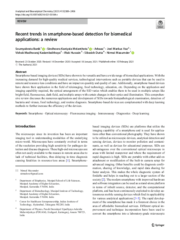 (PDF) Recent trends in smartphone-based detection for biomedical ...