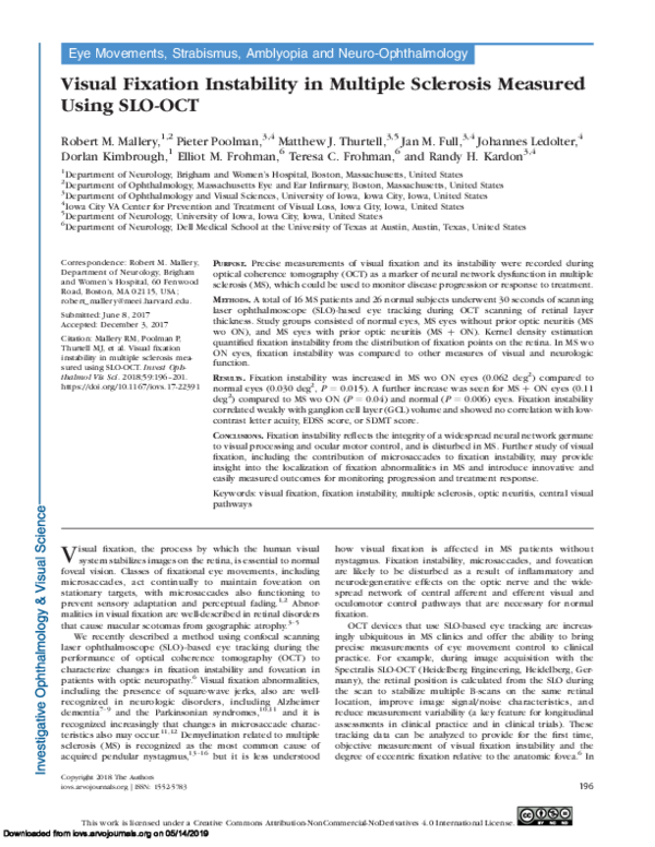 (PDF) Visual Fixation Instability in Multiple Sclerosis Measured Using ...