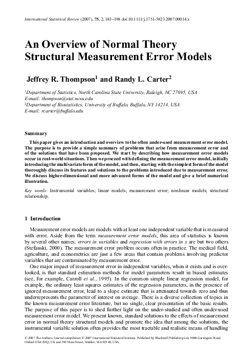 (PDF) An Overview of Normal Theory Structural Measurement Error Models (PDF) An Overview of Normal Theory Structural Measurement Error Models