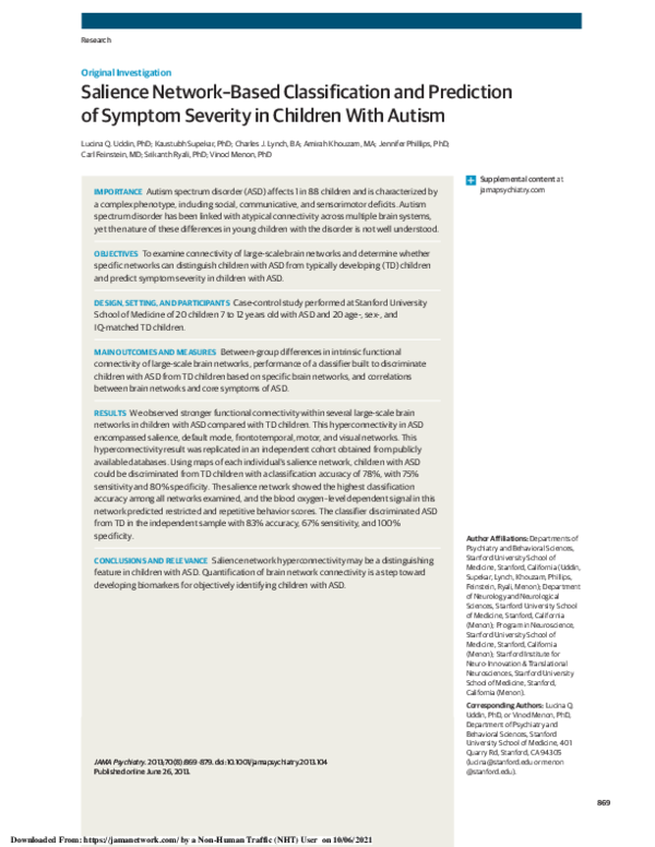 (PDF) Salience Network–Based Classification and Prediction of Symptom ...