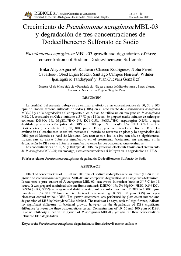 (PDF) Crecimiento de Pseudomonas aeruginosa MBL-03 y degradación de ...