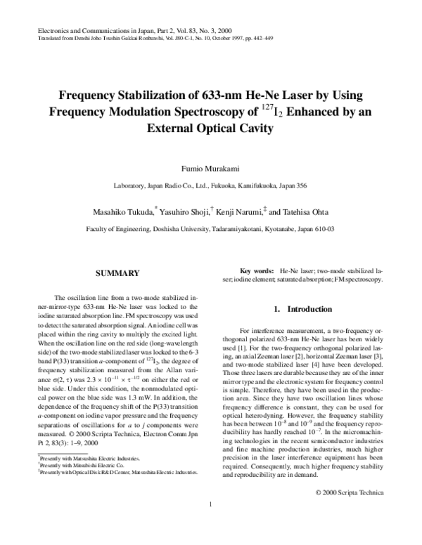 (PDF) Frequency stabilization of 633-nm He-Ne laser by using frequency modulation spectroscopy ...